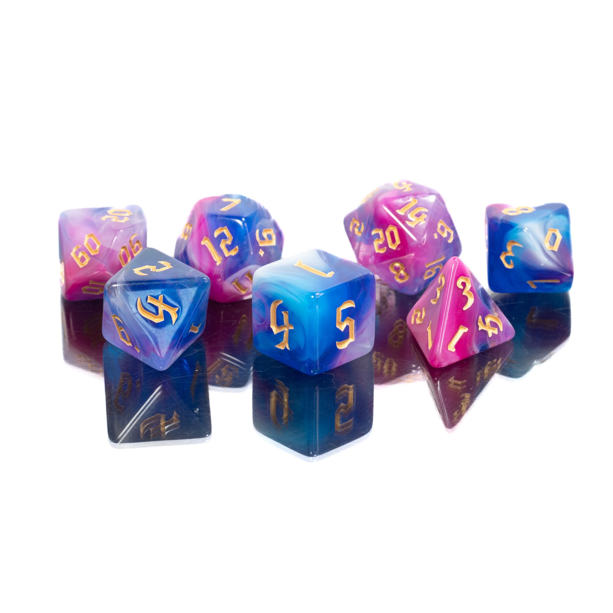 Set 7 zaruri de joc Archmage, Acrilic, Mov/Albastru - eMAG.ro