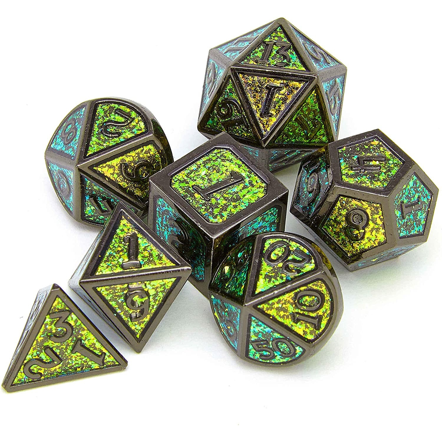 Set 7 zaruri de joc Dryad Power, Metal, Verde - eMAG.ro