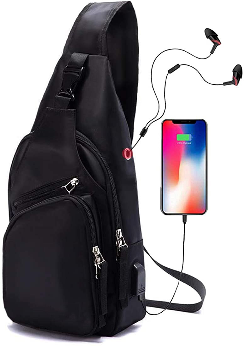 Geanta crossbody barbati, Longziming, Panza, Port USB, Negru - eMAG.ro