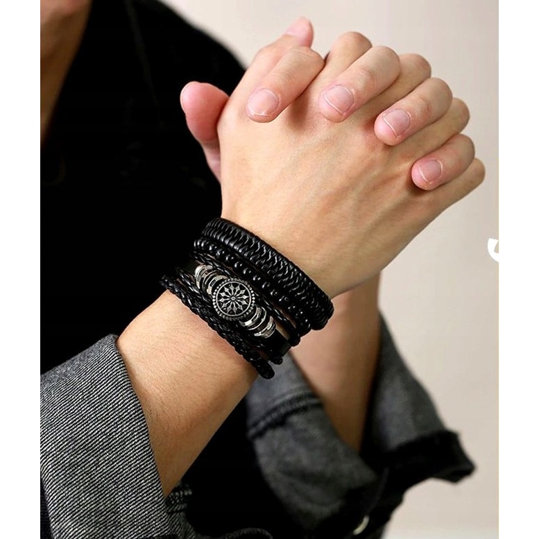 Set bratari barbatesti, Edibazzar, Piele ecologica/Otel, Negru - eMAG.ro