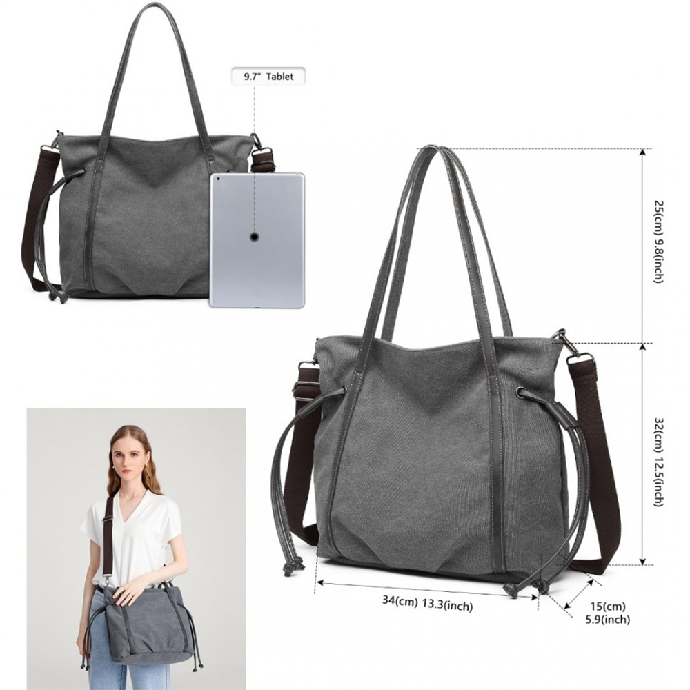 Geanta de umar pentru femei, casual din canvas, Miss Lulu EH2220GY Gri - eMAG.ro