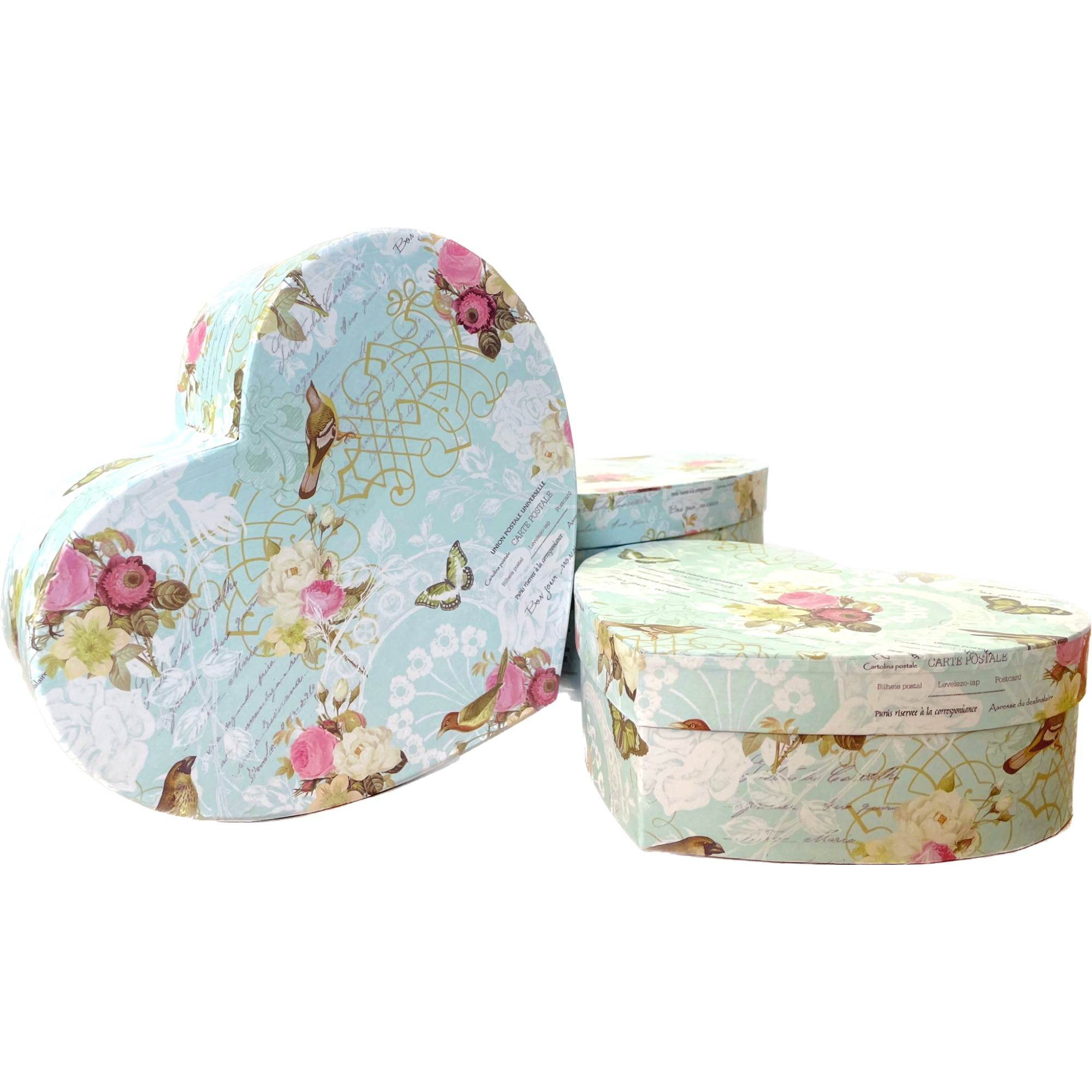 Cutii decorative in forma de Inima, Baby blue, Set x3 marimi diferite ...