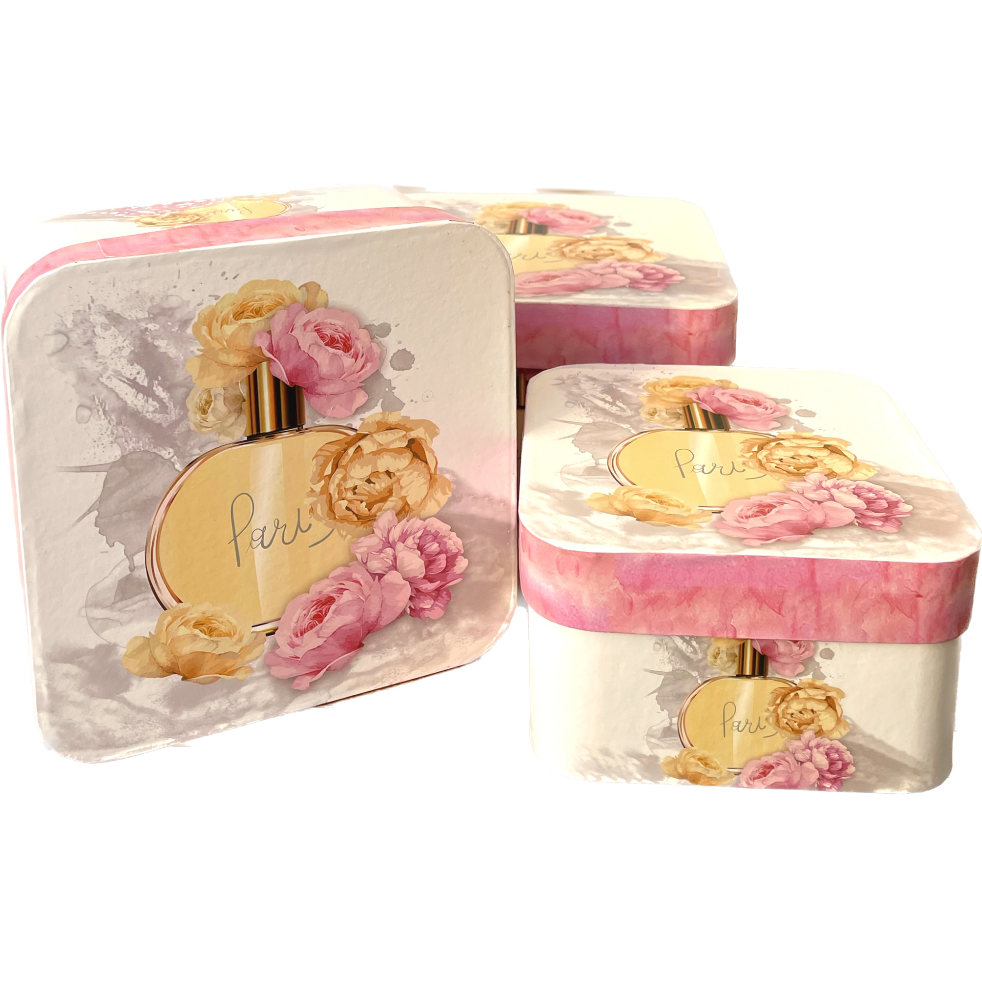 Cutii patrate decorative, Alb/Roz, Set x3 marimi diferite, 20cm - eMAG.ro