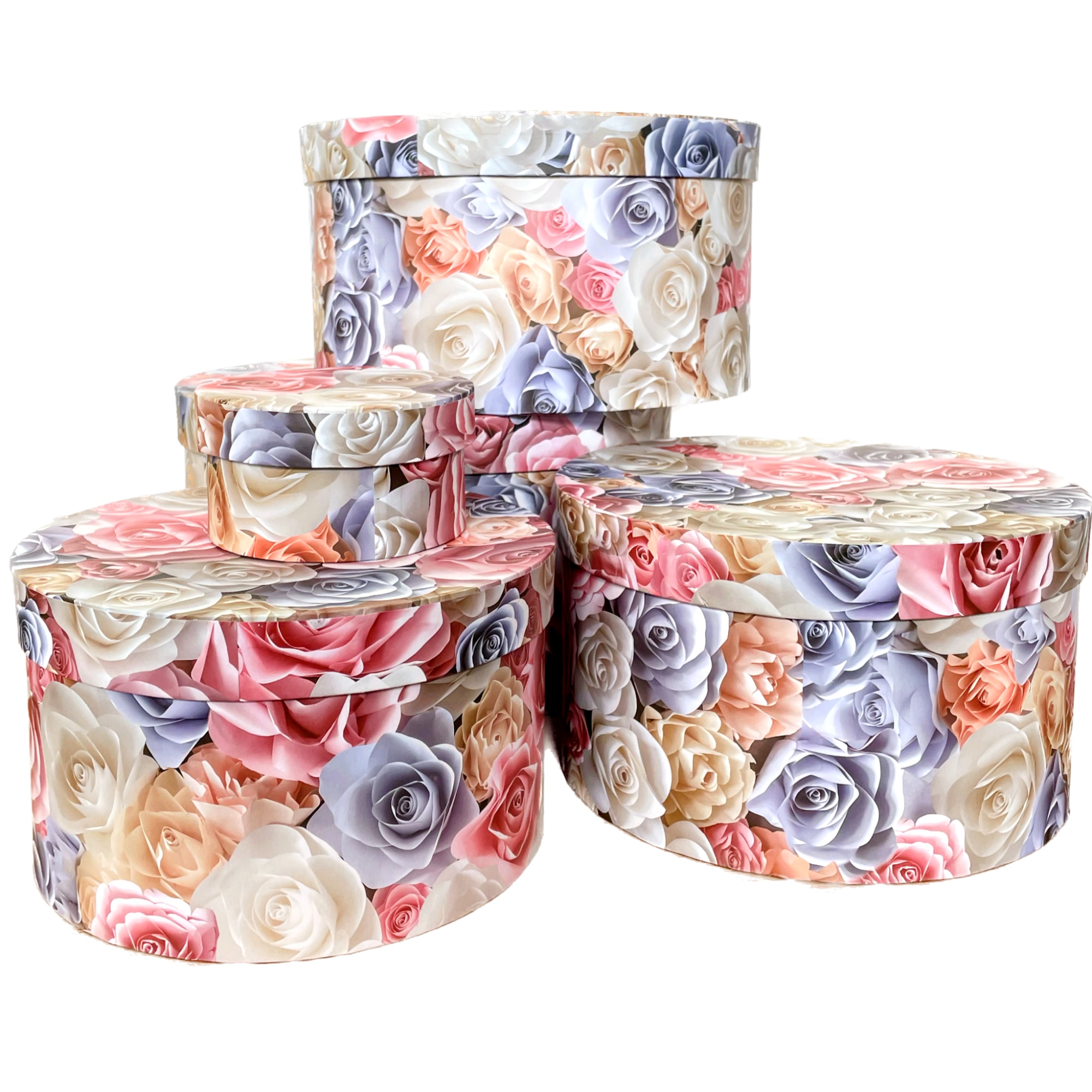 Cutii decorative Rotunde, imprimeu cu Trandafiri, Set x12 marimi ...