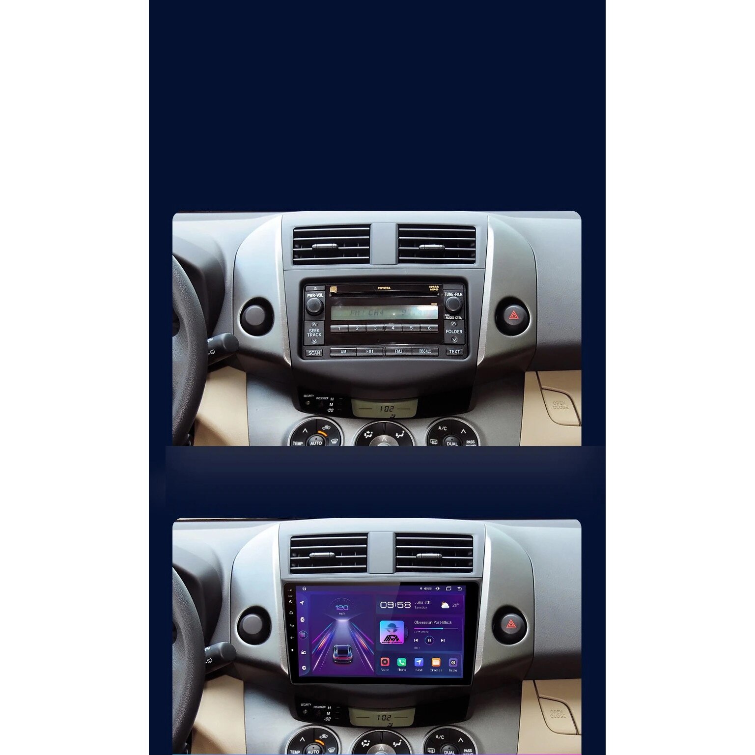 Съвместима навигация Toyota RAV4 (2005-2012) Android 12, CarPLAY ...