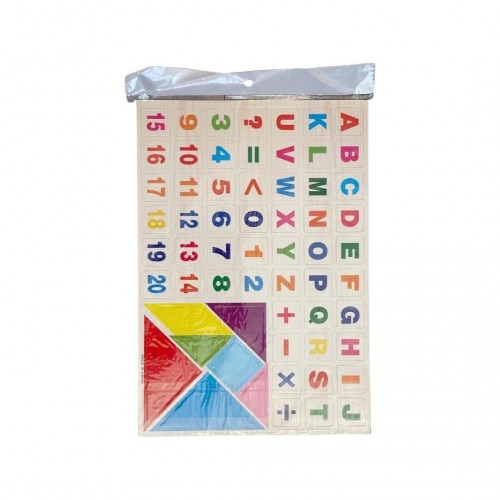 Set magneti din lemn, litere, cifre, forme geometrice si semne ...