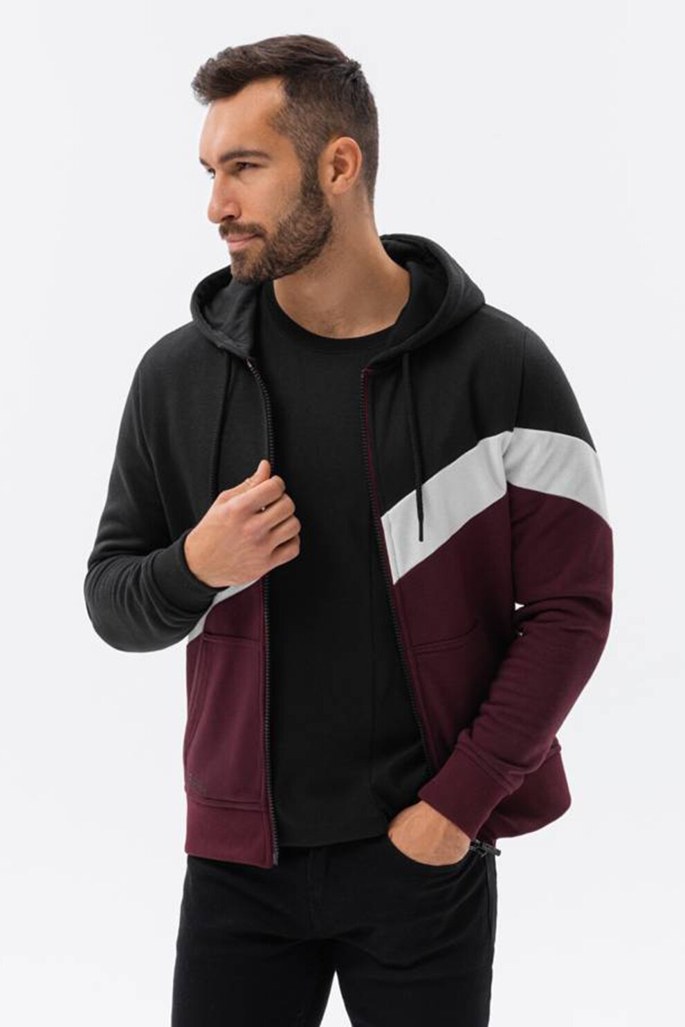 OMBRE, Hanorac din amestec de bumbac cu fermoar si model colorblock ...