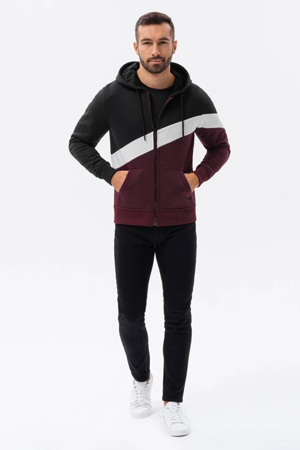 OMBRE, Hanorac din amestec de bumbac cu fermoar si model colorblock ...