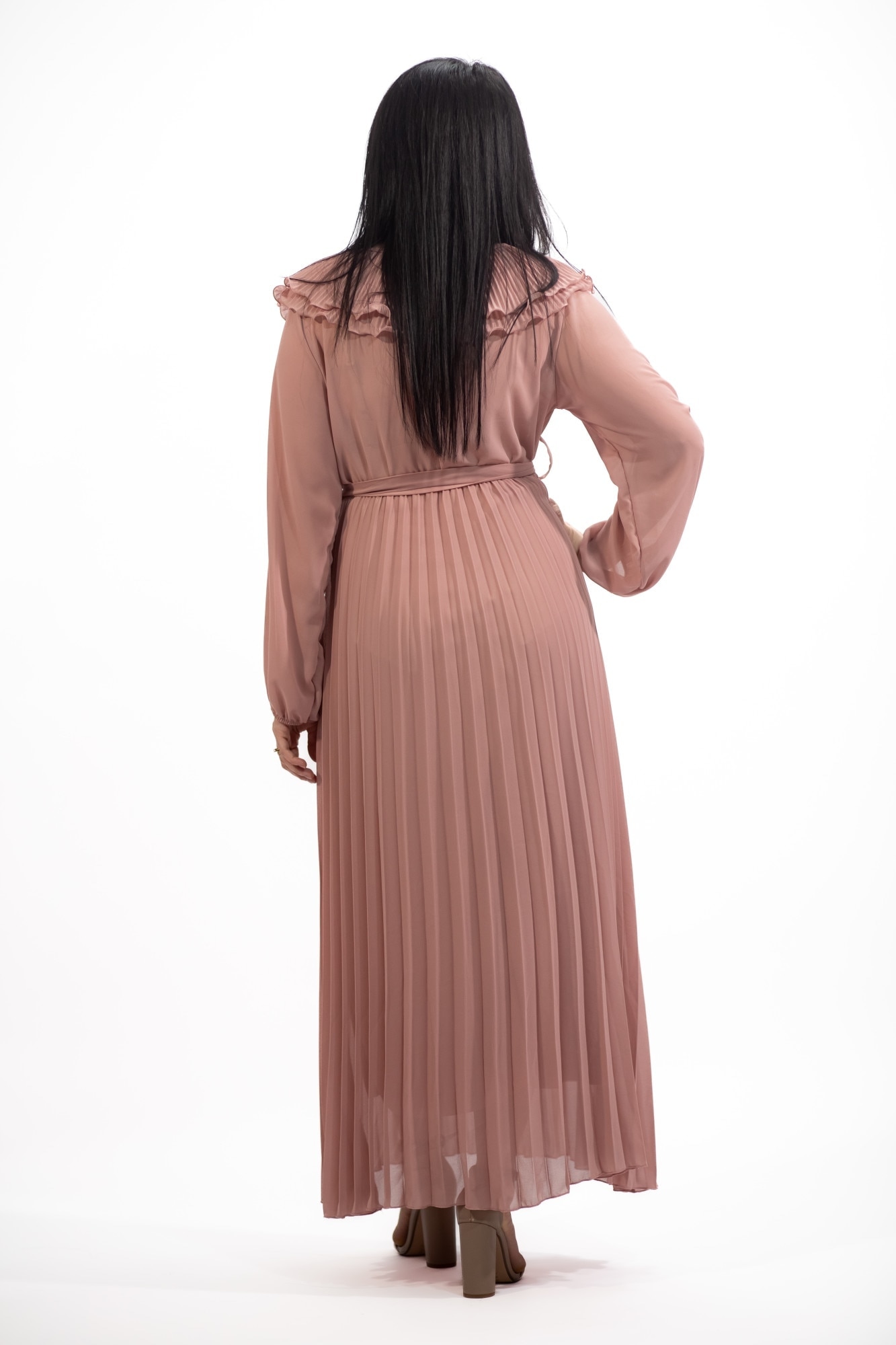 Rochie Lunga, Eleganta Cu Volane, Roz, Marime Universala - eMAG.ro