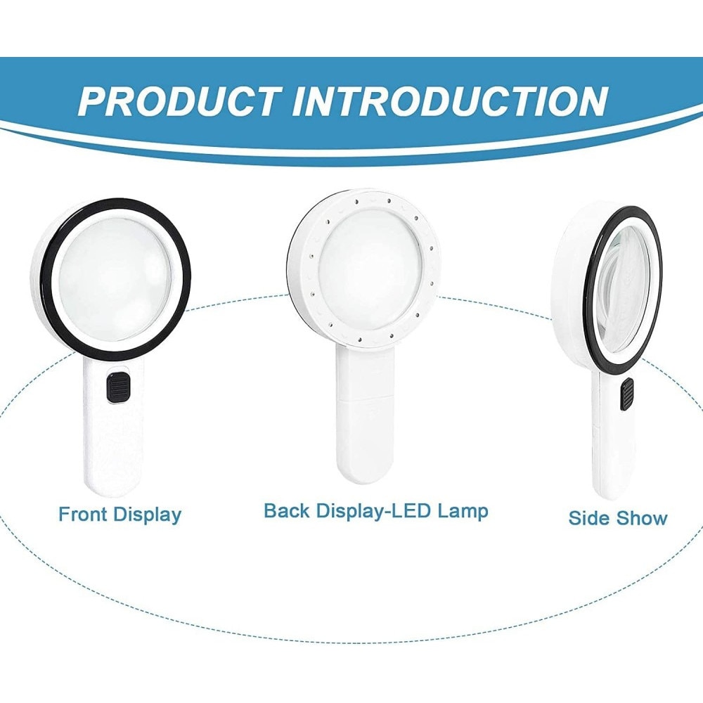 Lupa, 12 lumini LED, Marire 30x, Alb/Negru - eMAG.ro