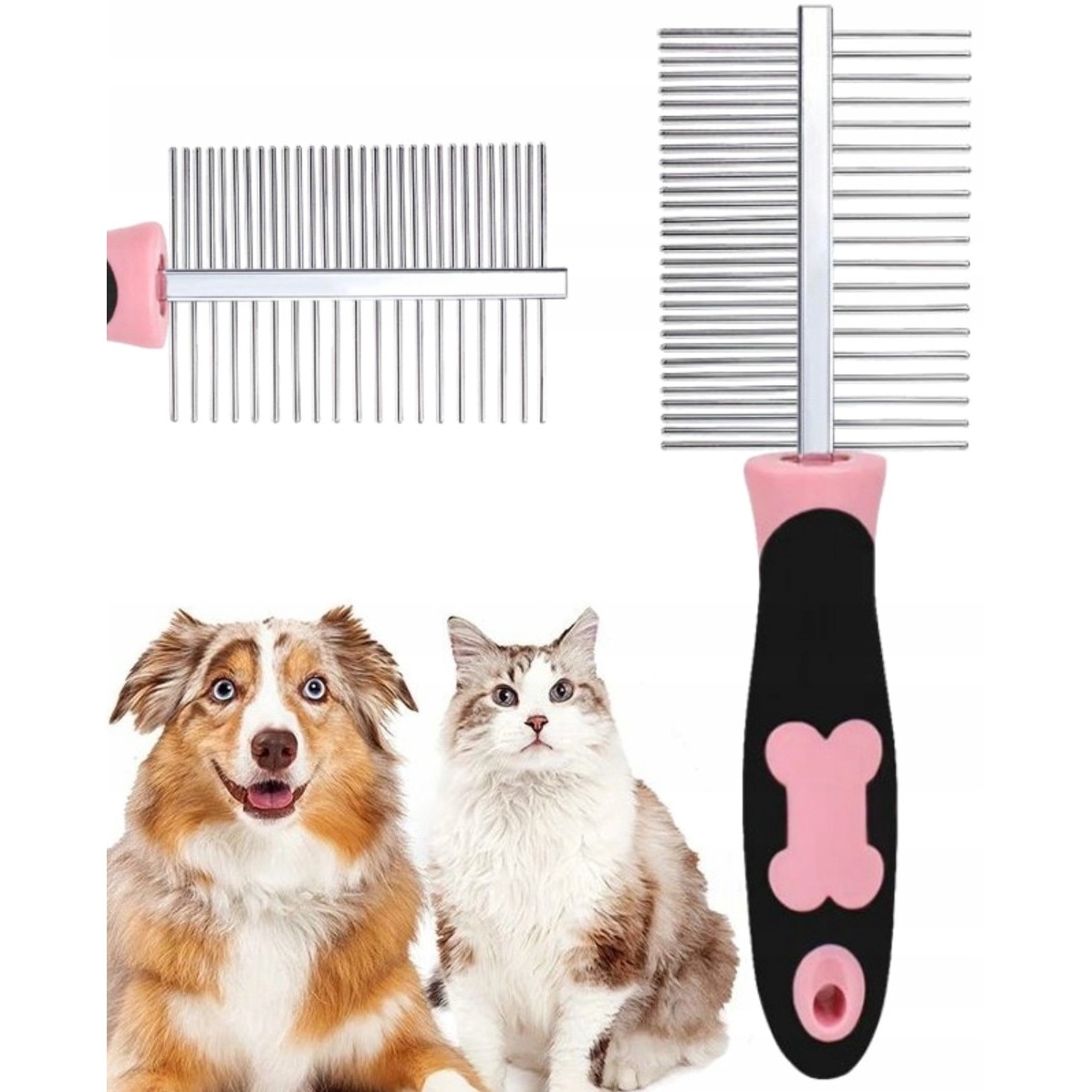 Pieptene pentru caini si pisici, Edibazzar, Metal/Plastic, Roz/Negru ...