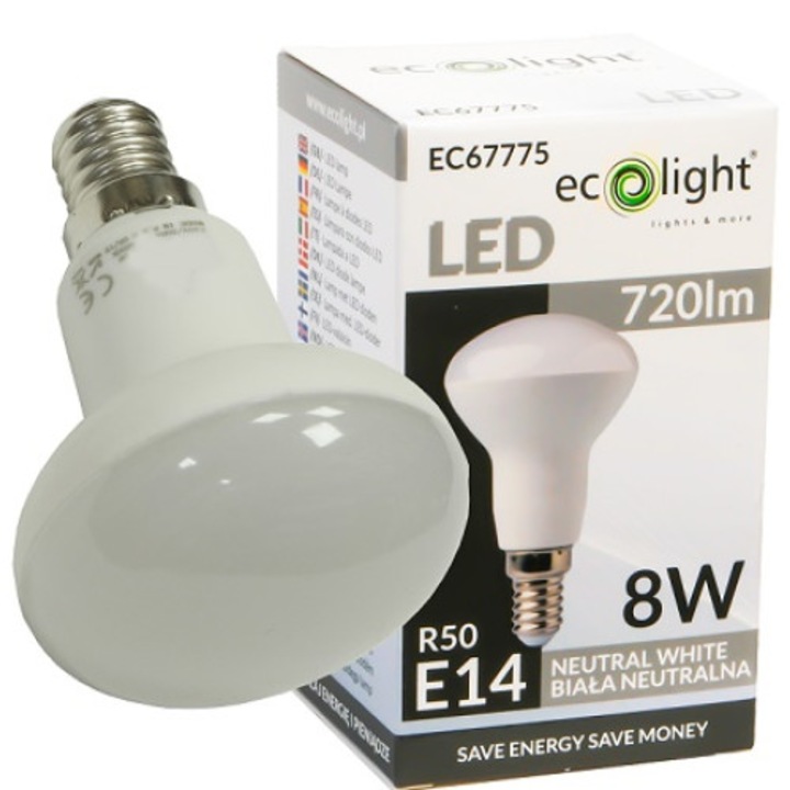 LED крушка E14 8W 4000K неутрална 720 лумена еколайт - eMAG.bg