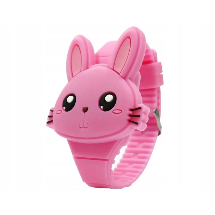 Ceas iepure pentru copii, LED, Silicon, Roz - eMAG.ro