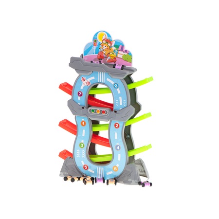 Garaj auto cu pista pe 5 etaje si 8 masinute colorate iMK® sarituri ...