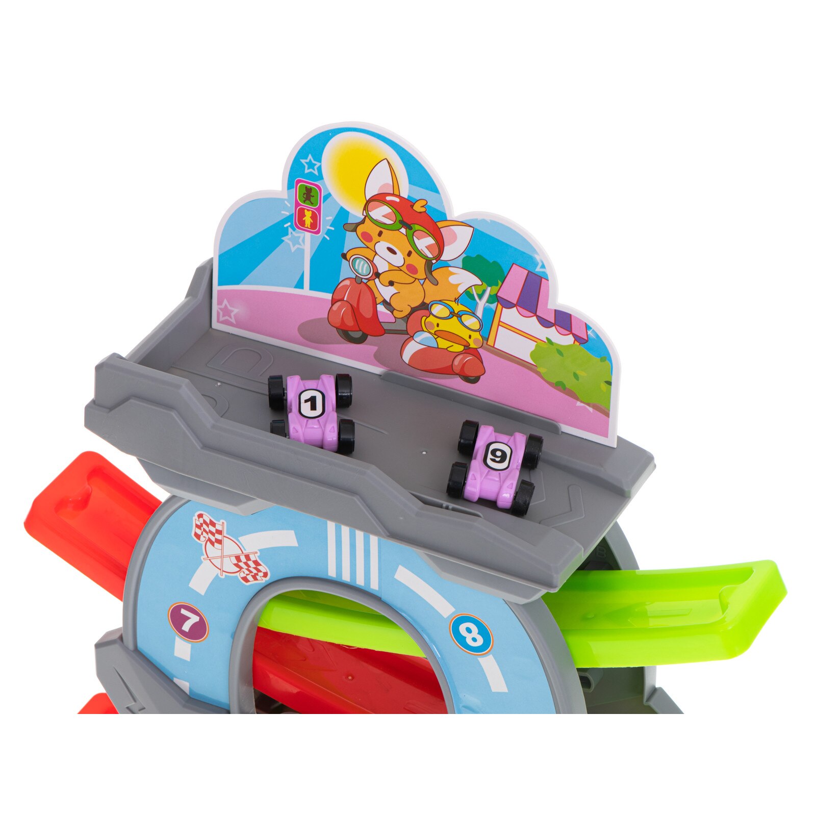 Garaj auto cu pista pe 5 etaje si 8 masinute colorate iMK® sarituri ...