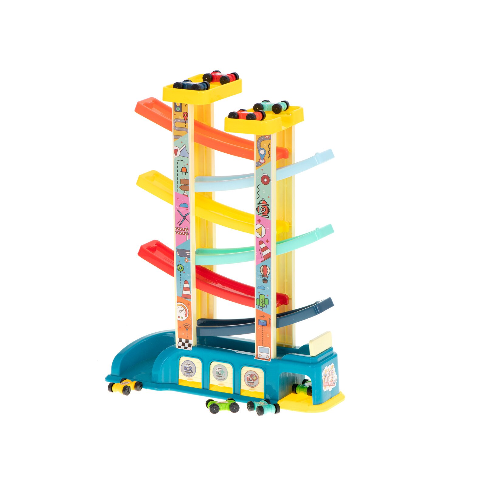 Garaj pentru masinute cu pista auto si 8 masinute iMK®, multicolor ...