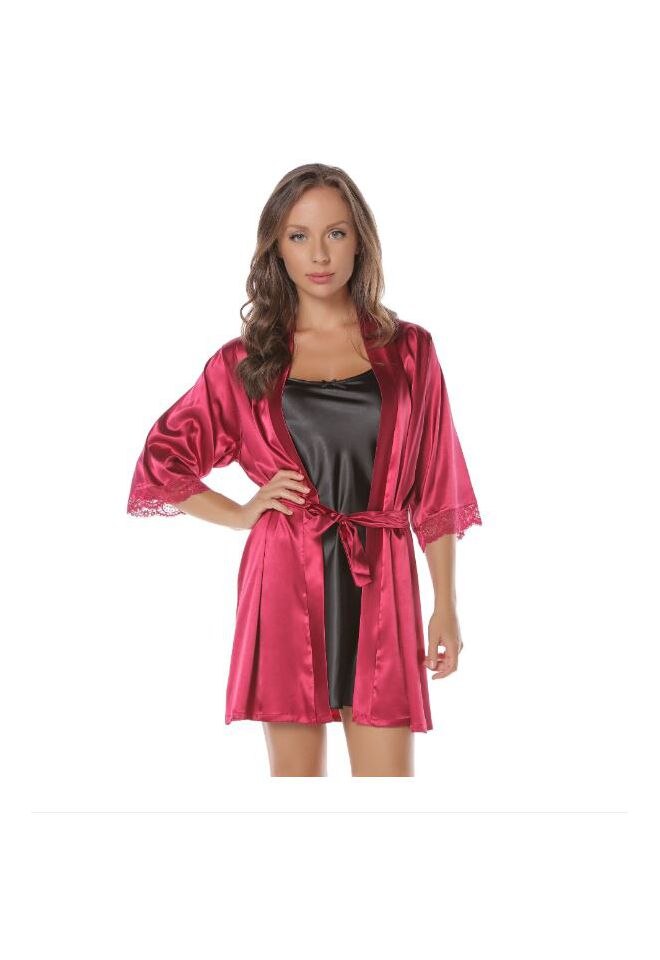 Halat dama Satin Bella Collection, Model Alina, Visiniu, M - eMAG.ro