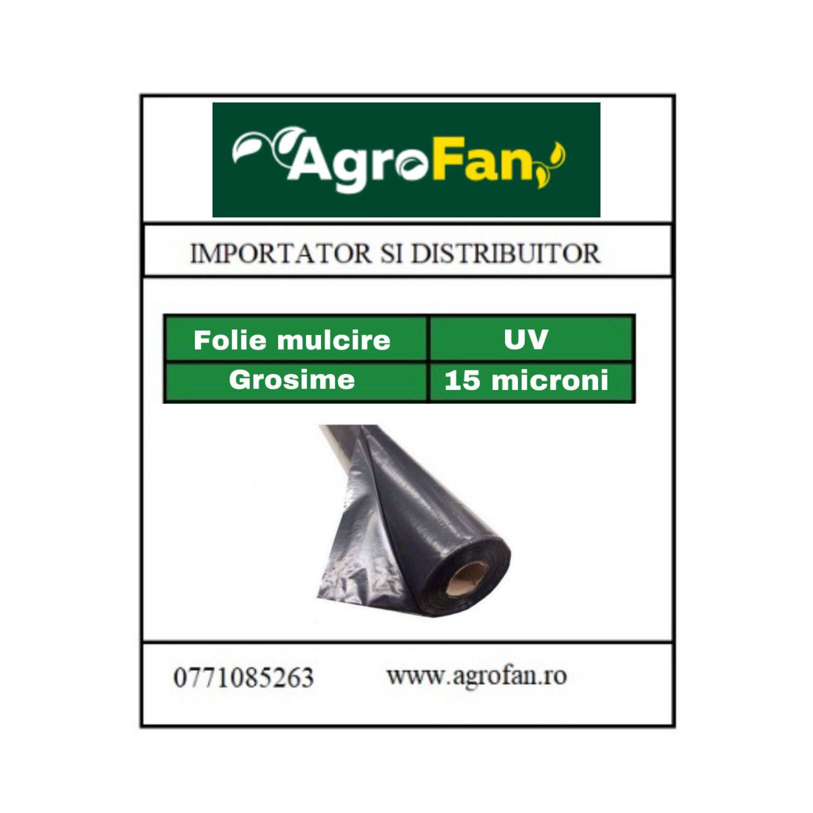 Folie neagra mulcire 1m x 500 m, 15 microni Agrofan - eMAG.ro