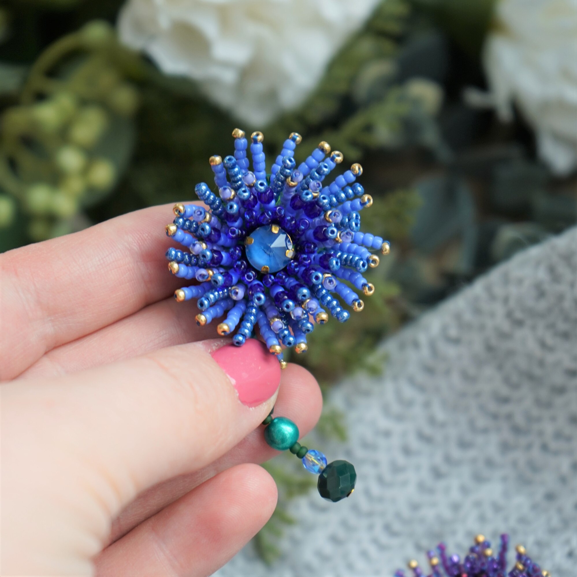 Brosa Handmade, Floare Papadie, Albastru, 6,5x2,5 Cm - eMAG.ro