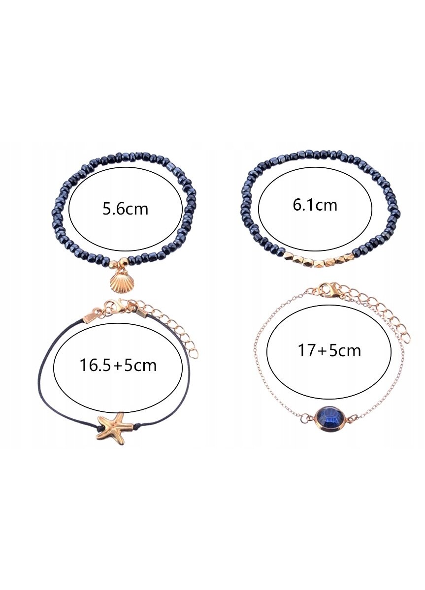 Set bratari margele dama, Metal/Snur, Auriu/Negru, 4 bucati - eMAG.ro