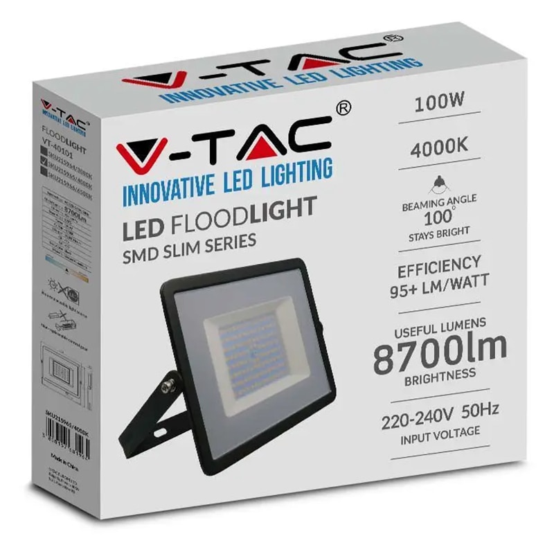 Proiector LED V-tac, 100W, 8700lm, 4000K, IP65 - eMAG.ro