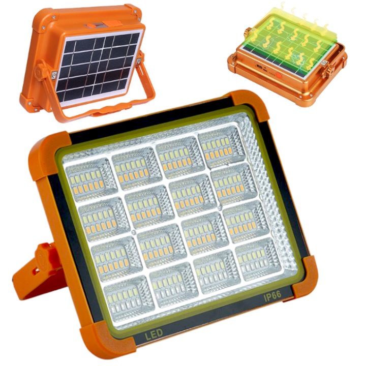 Proiector solar LED portabil multifunctional, cu 192 de LED-uri, 4 ...
