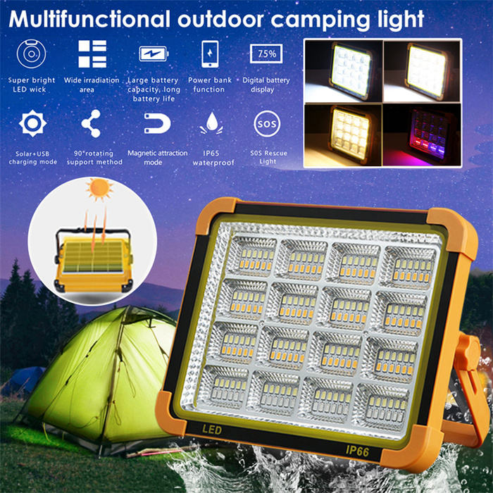 Proiector solar LED portabil multifunctional, cu 192 de LED-uri, 4 ...