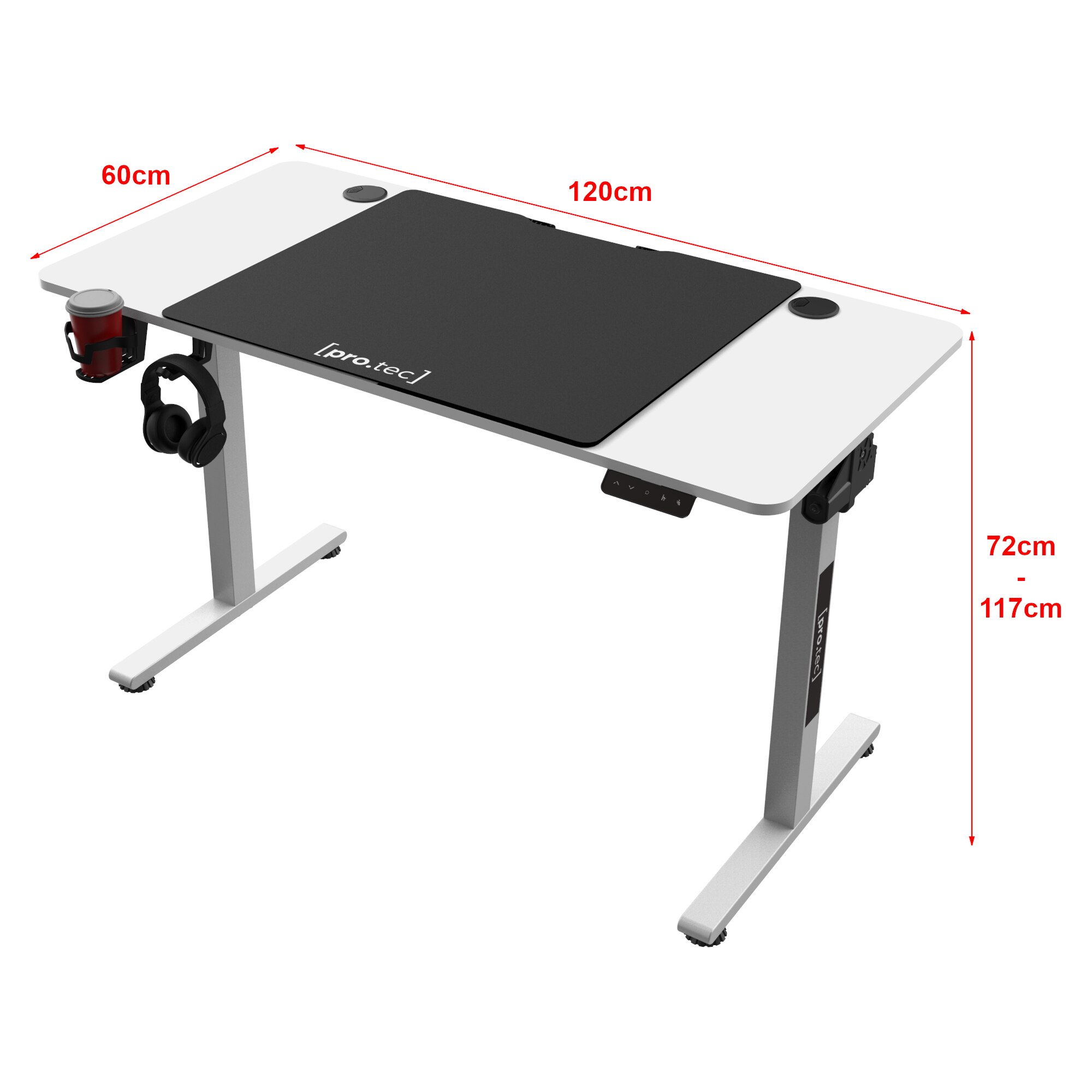 Birou, pro.tec, Stryn, 120 x 60 / 75 cm x 72 - 117 cm, pal, aluminiu ...