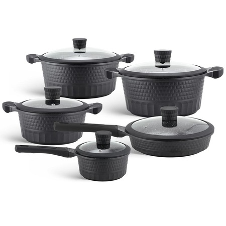 Set de 10 bucati oale antiaderente in negru cu model in relief EB 9186 ...