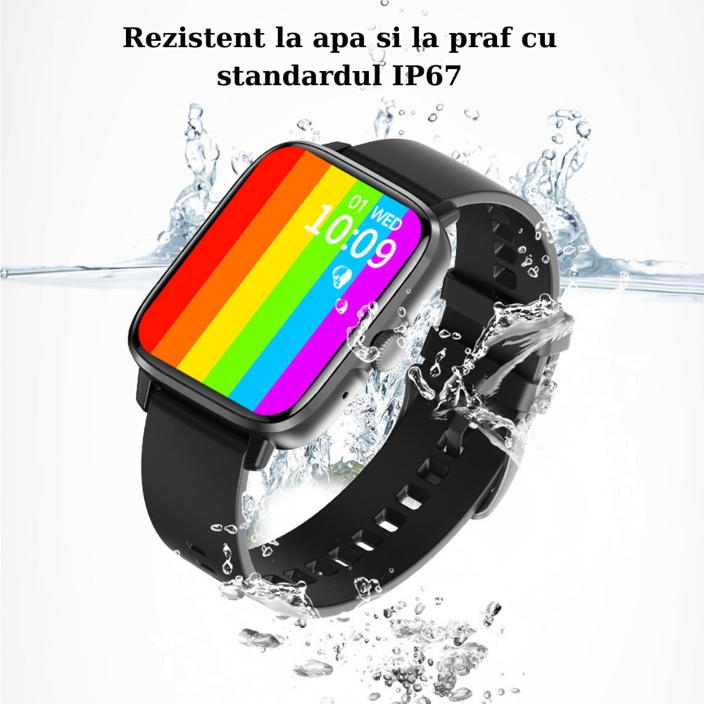 Ceas smartwatch DT102, ecran IPS 1.9 inch, compatibil IOS/Android ...