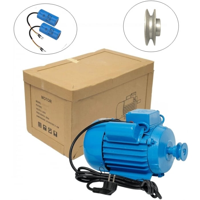Монофазен електродвигател 2.2KW X 3000 RPM, медна намотка, корпус от чугун, 2 кондензатора и ...