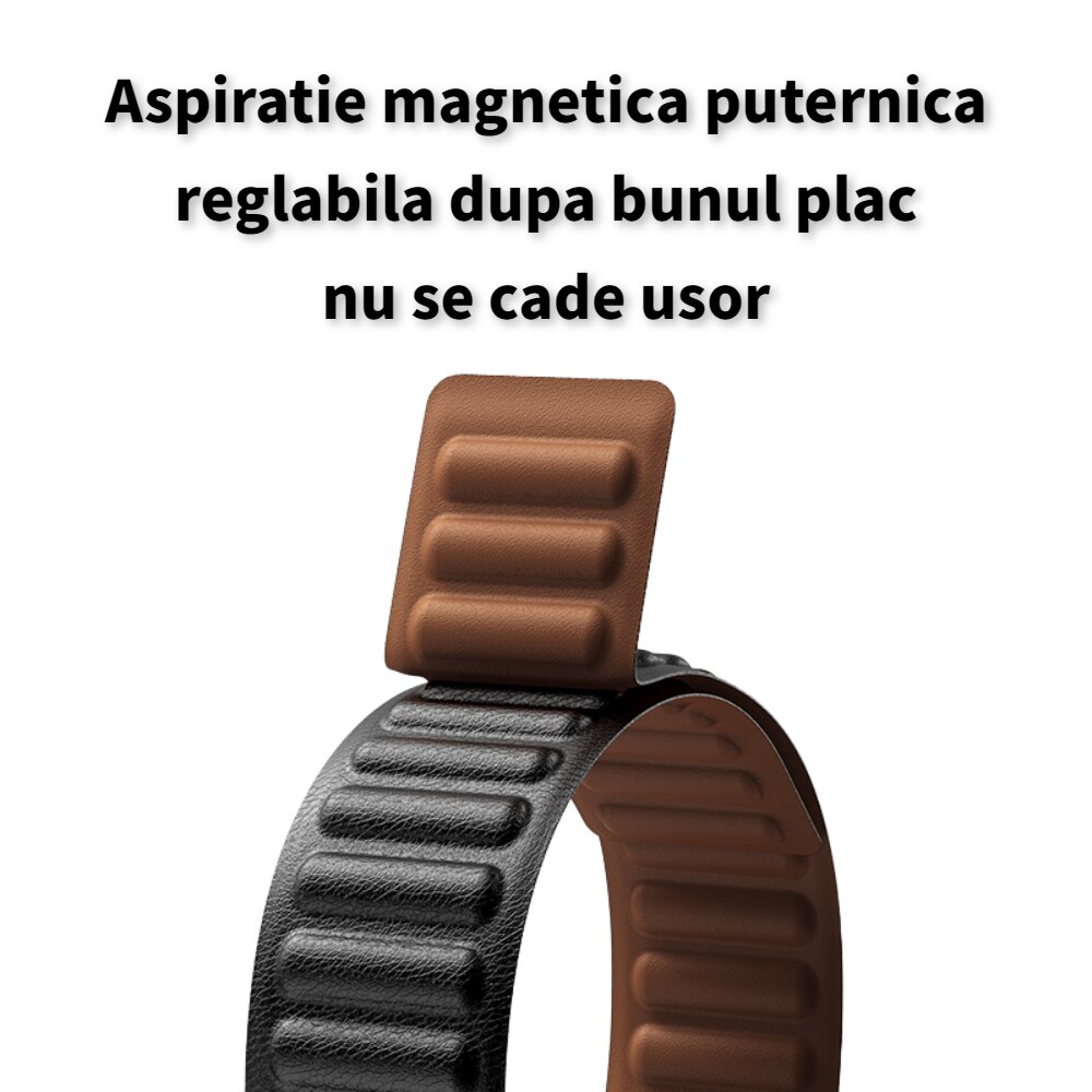 Curea magnetica din piele naturala, Pentru Apple Watch Ultra/SE/8/7/6/5 ...