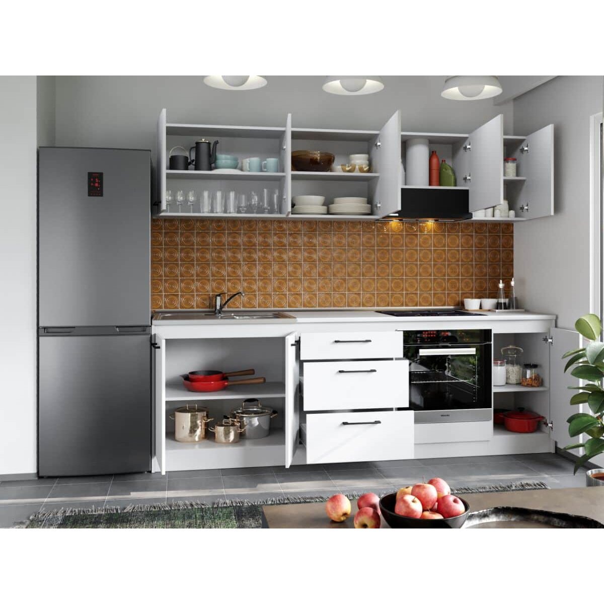 Set Mobila Bucatarie, Mina Pure Alb, C42, L 244.2 x A 60 x H 200 cm ...