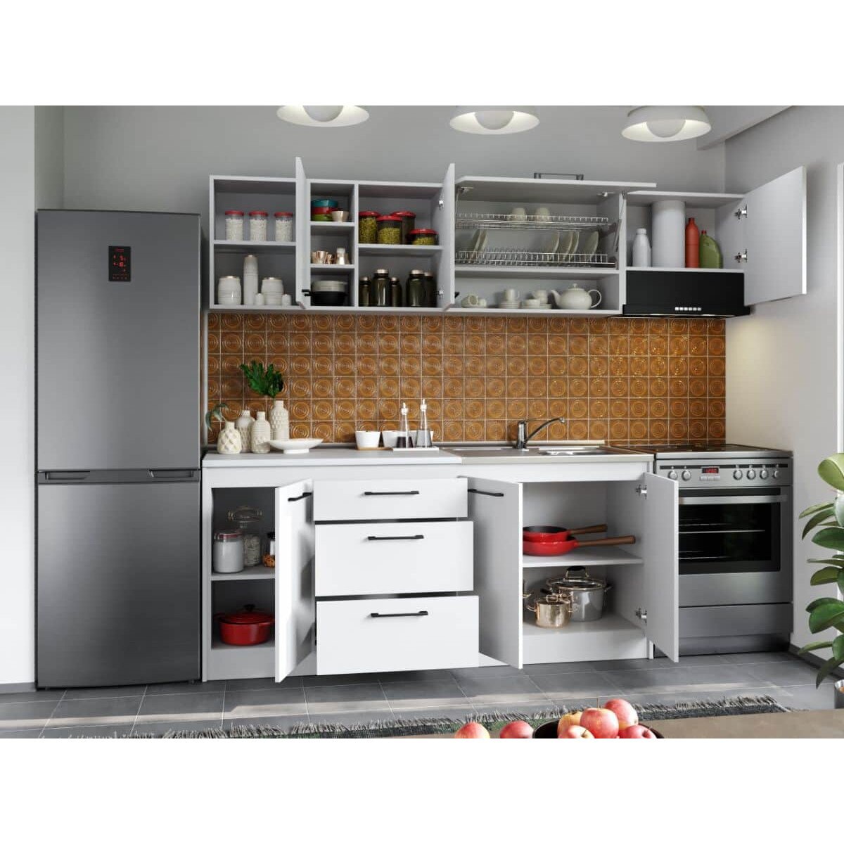 Set Mobila Bucatarie, Mina Pure Alb, C46, L 242 x A 60 x H 200 cm - eMAG.ro