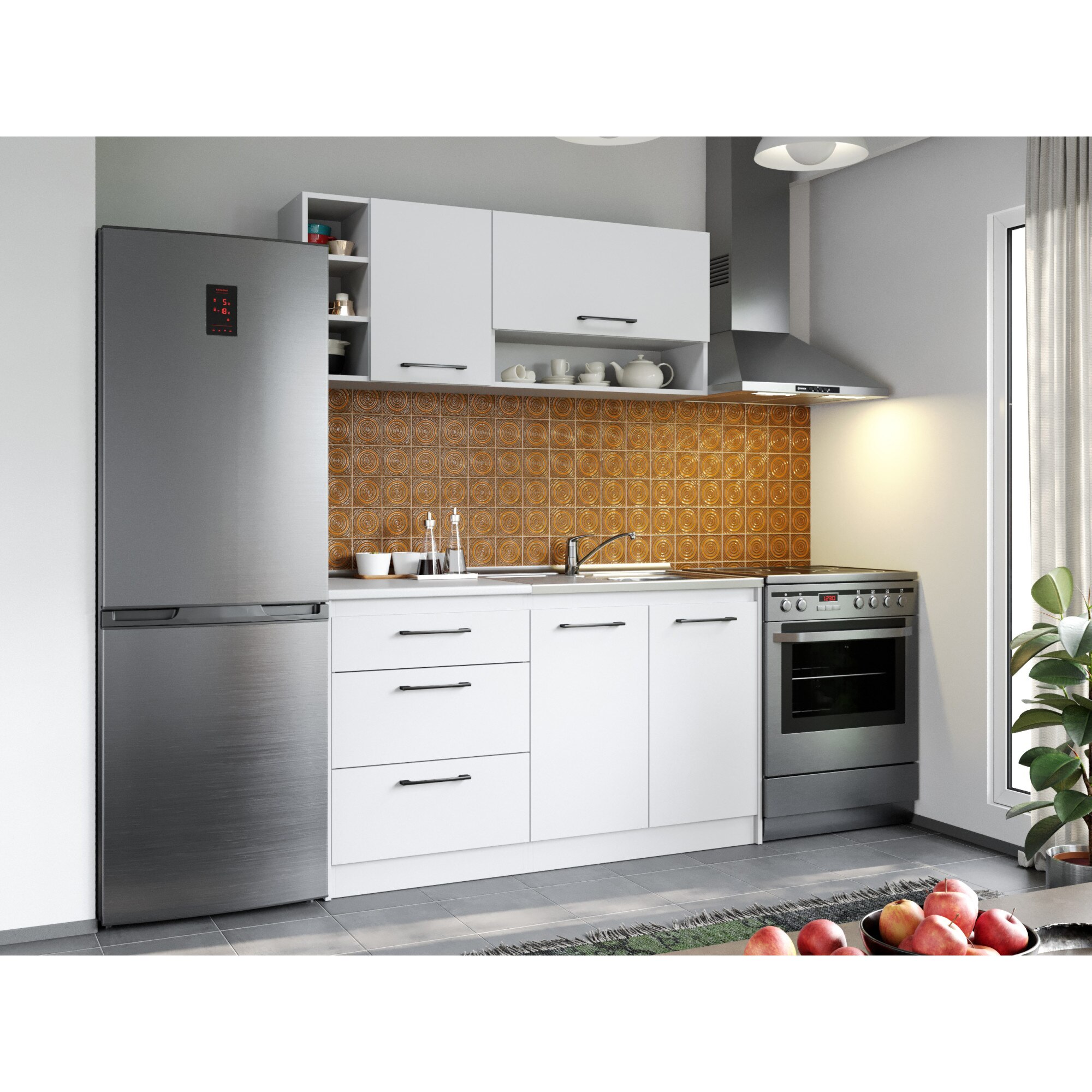 Set Mobila Bucatarie, Mina Pure Alb, C47, L 142 x A 60 x H 200 cm - eMAG.ro