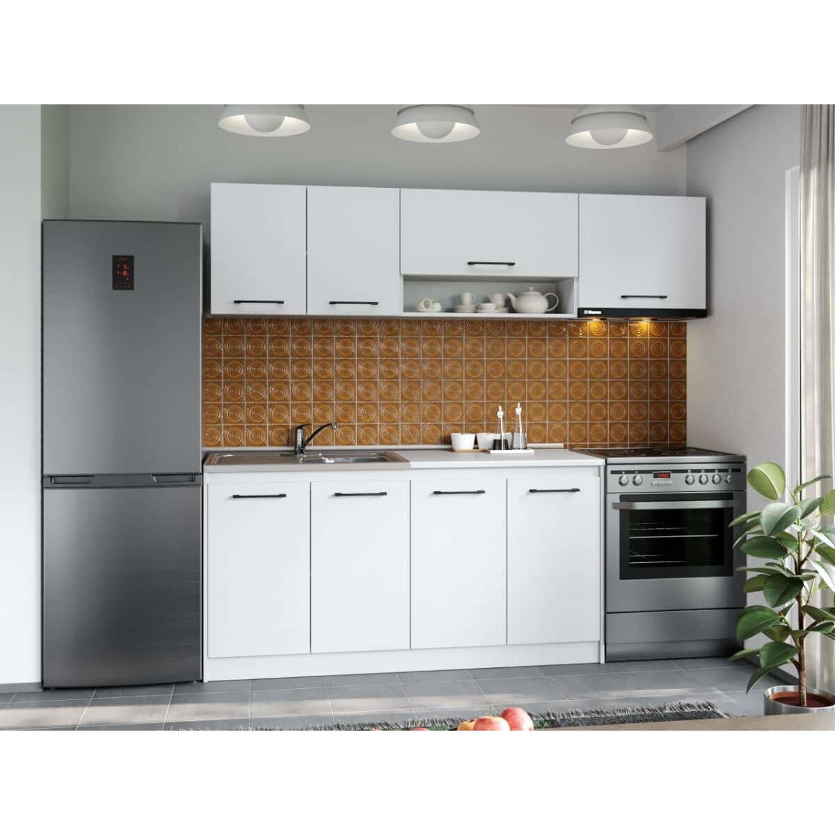 Set Mobila Bucatarie, Mina Pure Alb, C49, L 222 x A 60 x H 200 cm - eMAG.ro