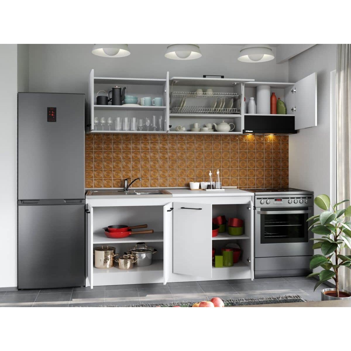 Set Mobila Bucatarie, Mina Pure Alb, C49, L 222 x A 60 x H 200 cm - eMAG.ro