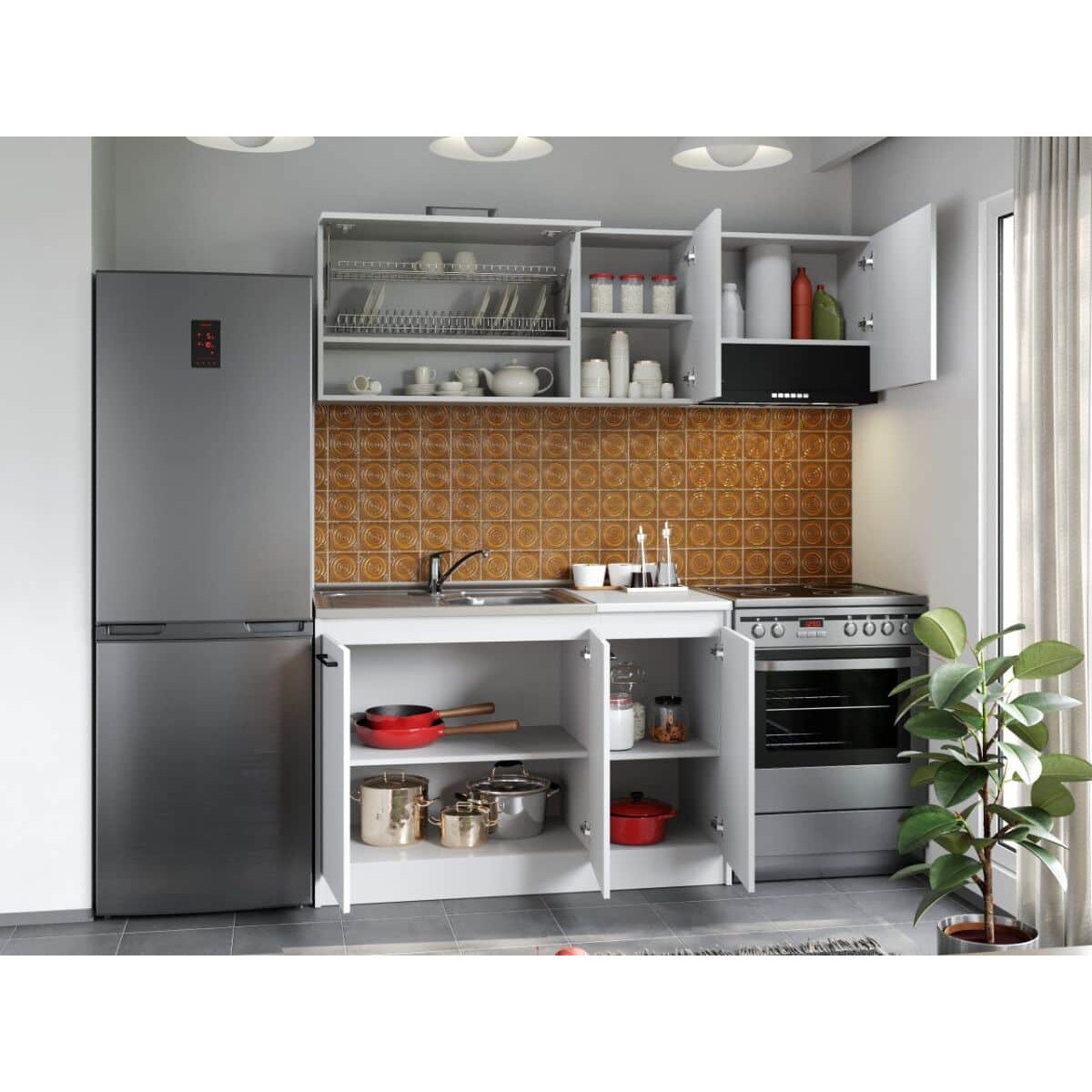 Set Mobila Bucatarie, Mina Pure Alb, C51, L 182 x A 60 x H 200 cm - eMAG.ro