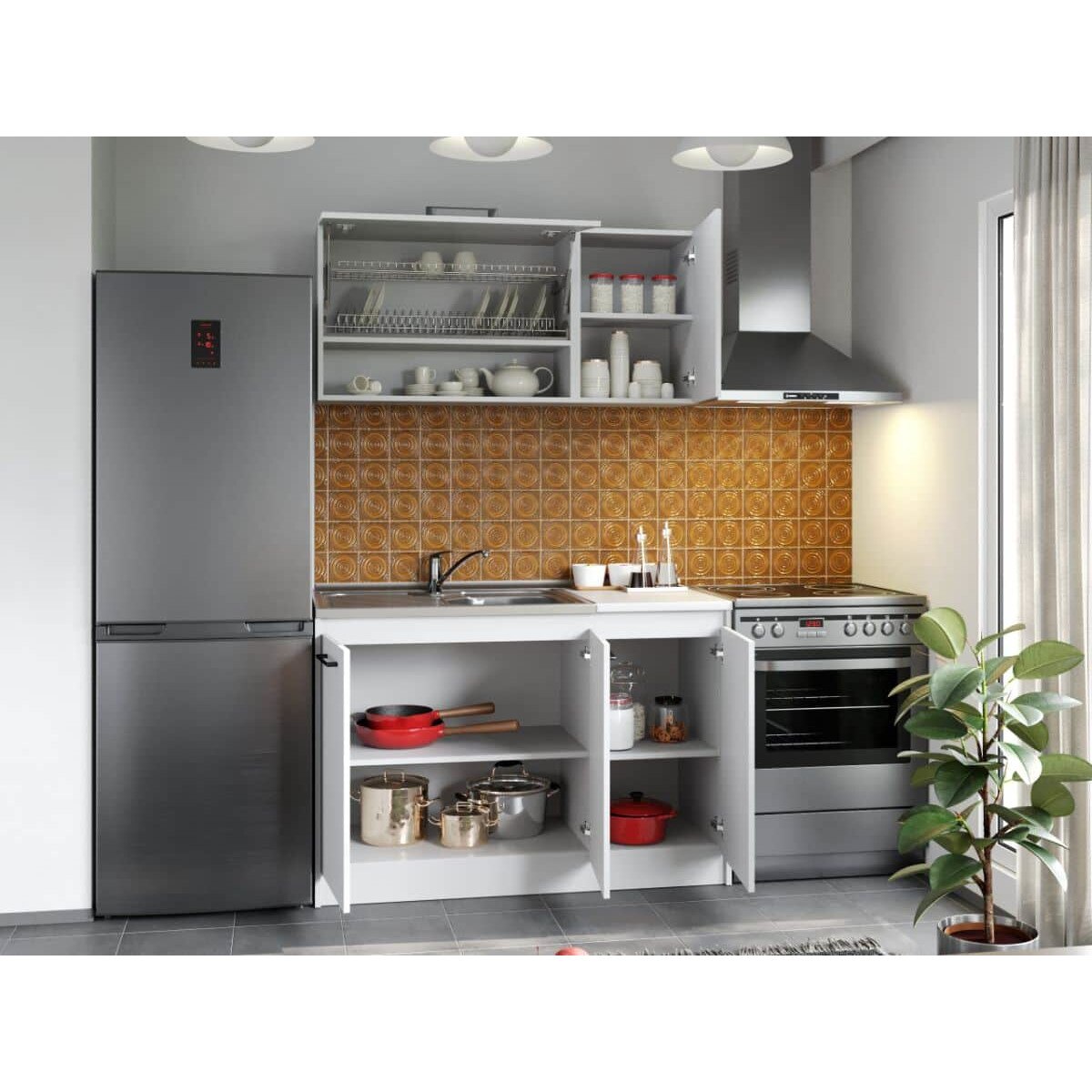 Set Mobila Bucatarie, Mina Pure Alb, C52, L 122 x A 60 x H 200 cm - eMAG.ro