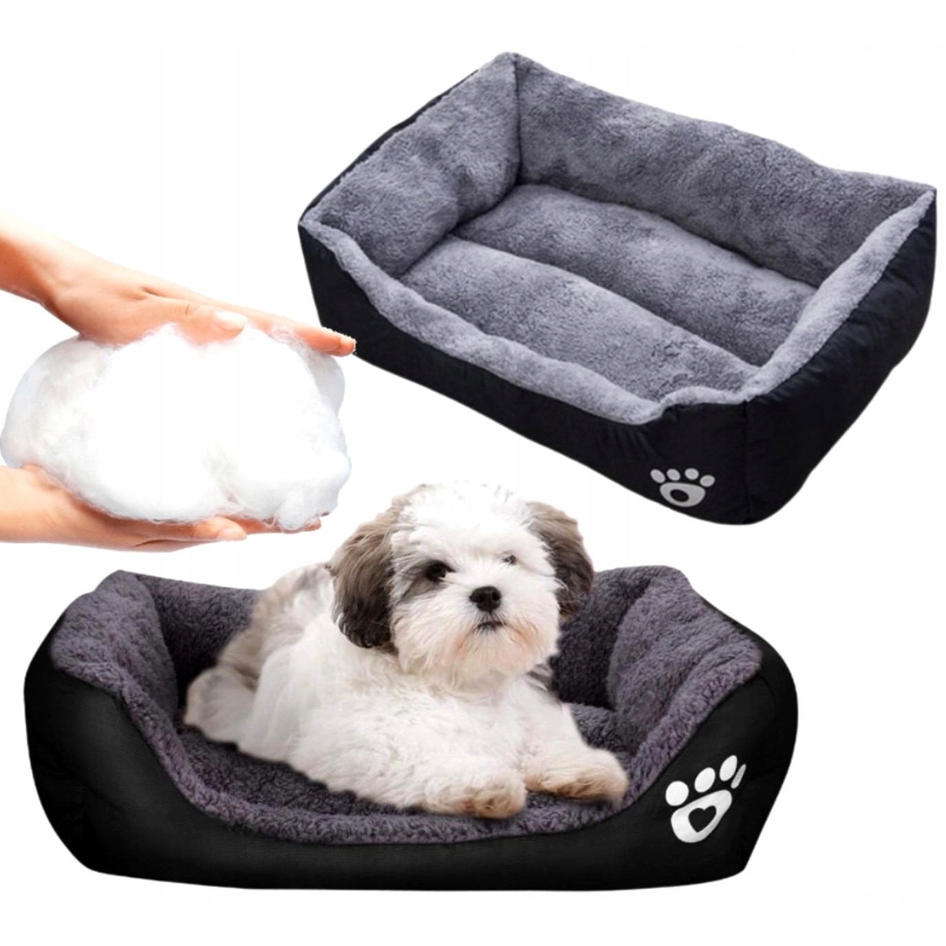 Pat pentru caini si pisici, Edibazzar, Poliester, Negru/Gri - eMAG.ro