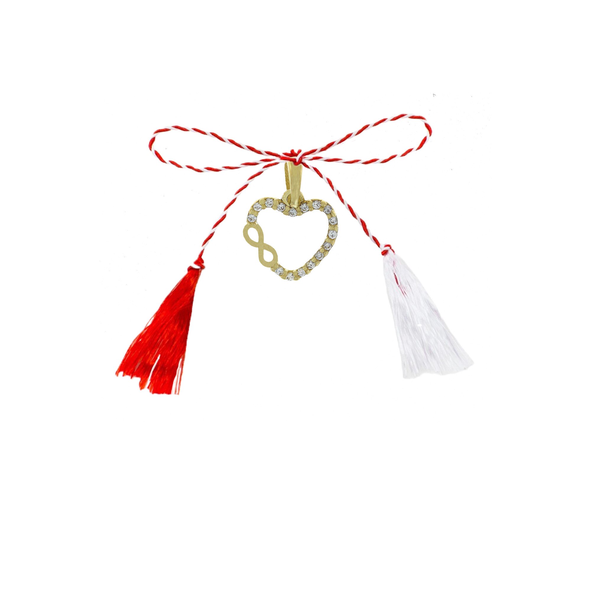 Martisor cu pandantiv Inima si infinit din aur 14k, lungime 11 mm ...
