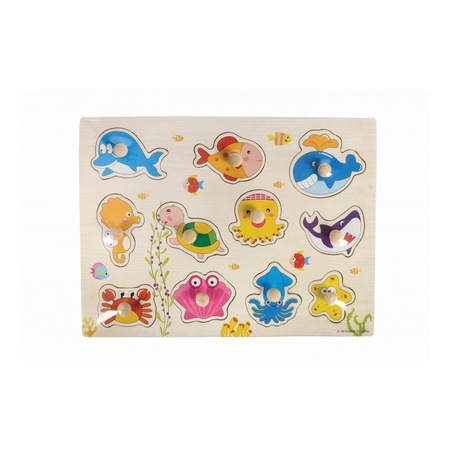 Puzzle lemn decupat, cu capse lemn Colorarte, fructe de mare, 290x220mm ...