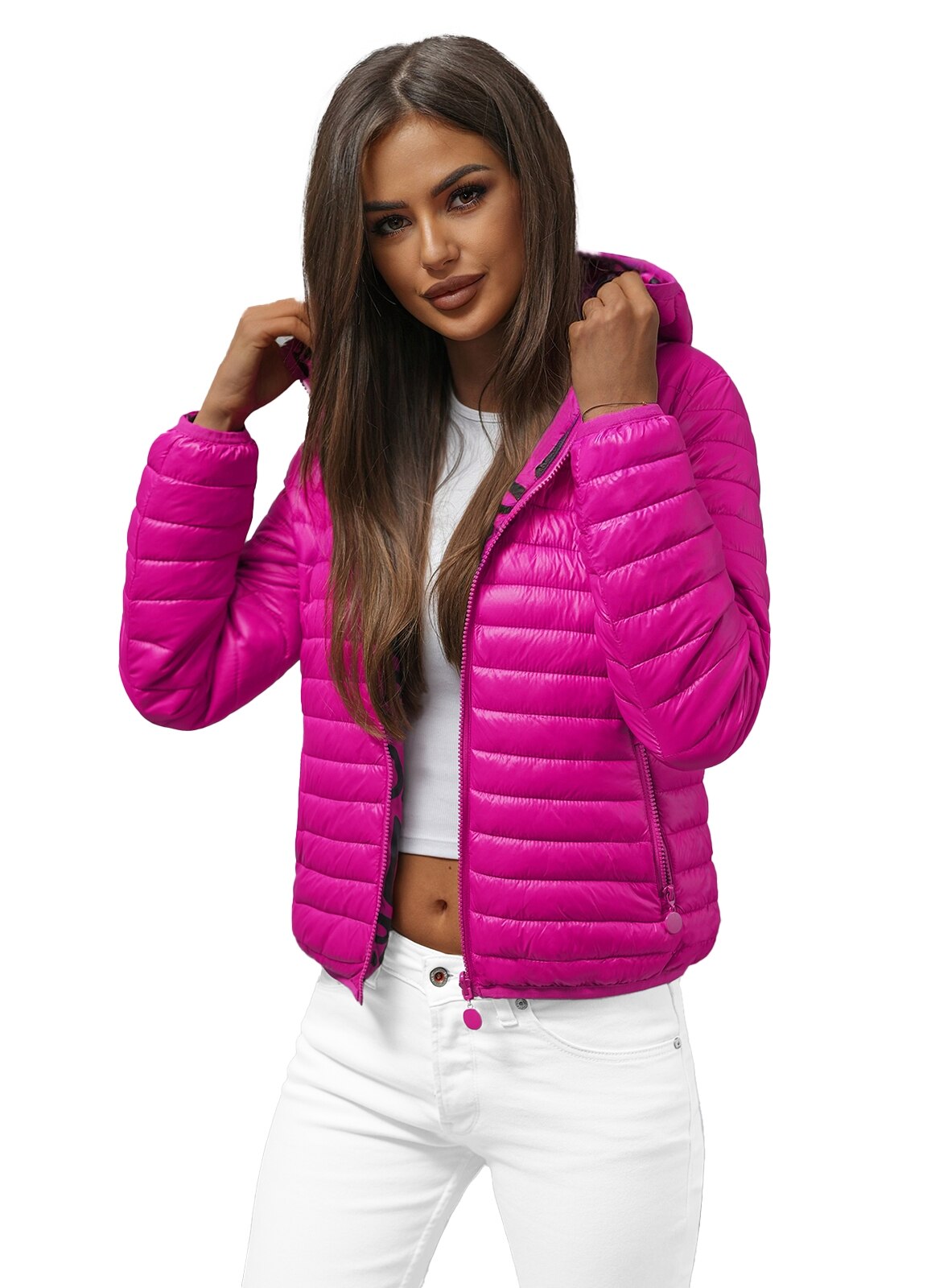 Geaca de femei reversibila roz inchis OZONEE O/H953 S - eMAG.ro