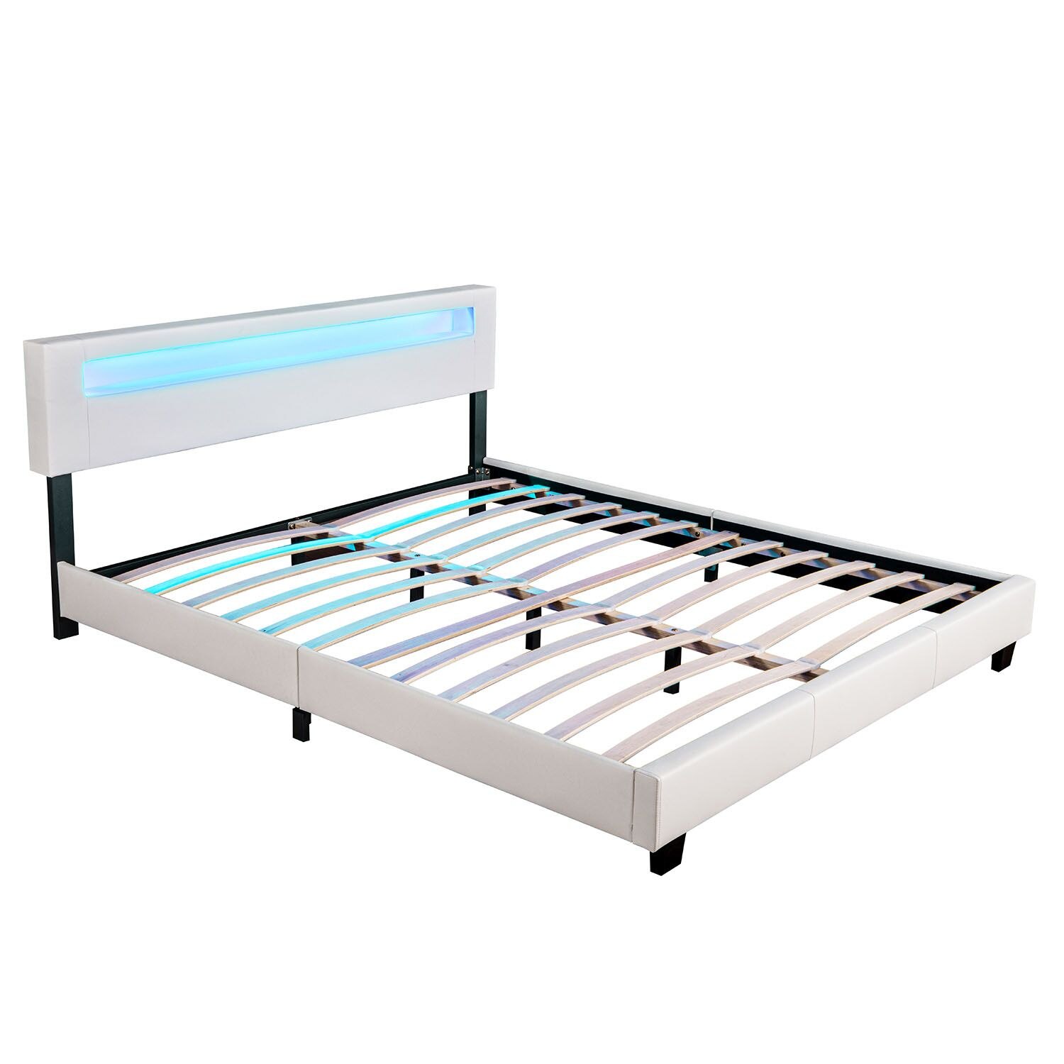 Pat tapitat Paris, piele ecologica, iluminare LED 16 culori ...