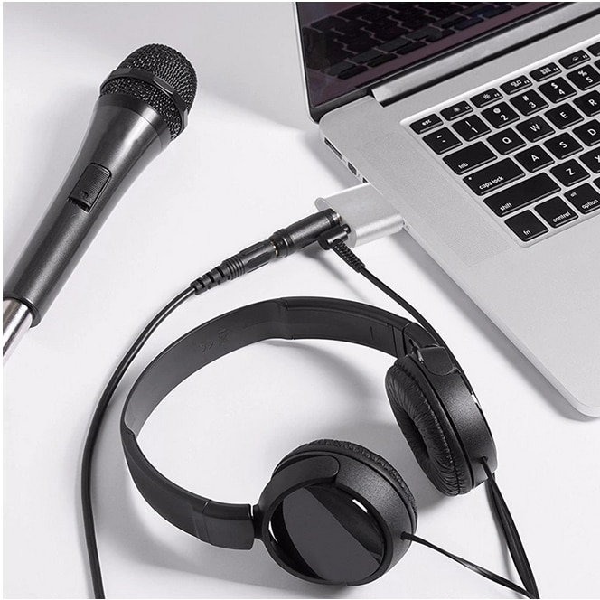 Adaptor USB 2.0 pentru casti si microfon 3.5mm, argintiu - eMAG.ro