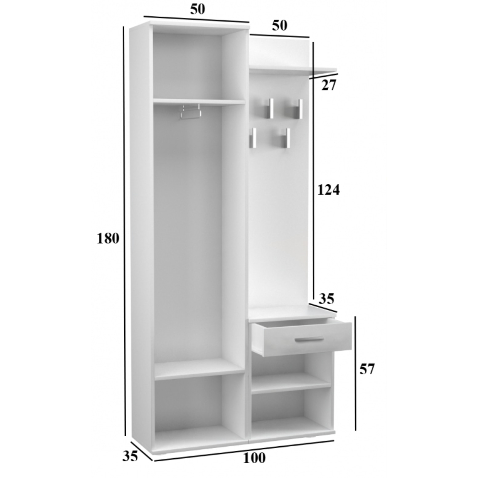 Set mobilier hol dulap cuier pantofar oglinda negru 180cm - eMAG.ro