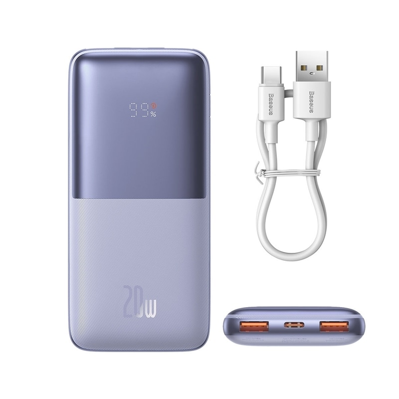 Baseus Bipow Pro Powerbank 10000mAh, 2xUSB, USB-C, 20W, lila - eMAG.hu