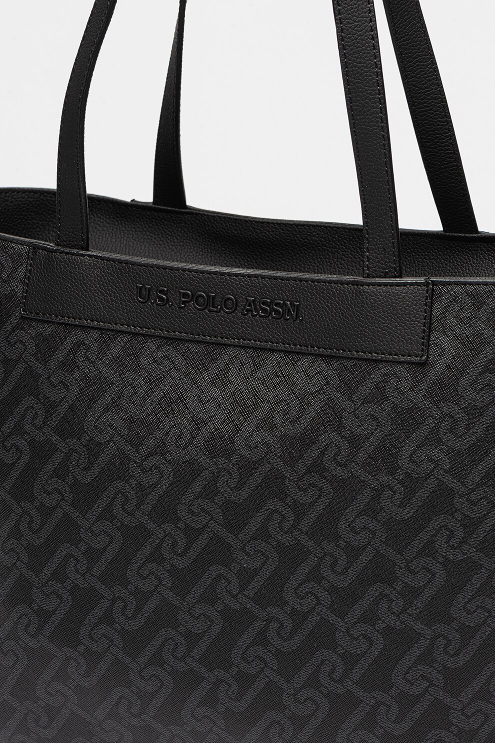 U.S. Polo Assn., Чанта от еко кожа с шарка, Черен - eMAG.bg