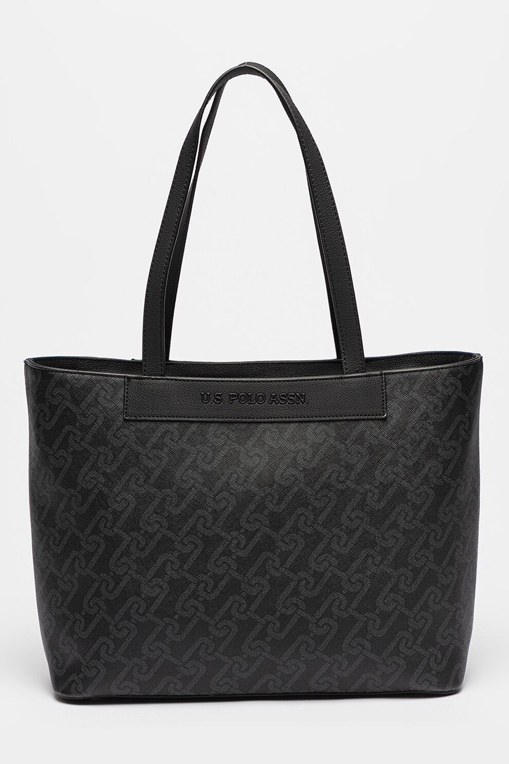 U.S. Polo Assn., Чанта от еко кожа с шарка, Черен - eMAG.bg