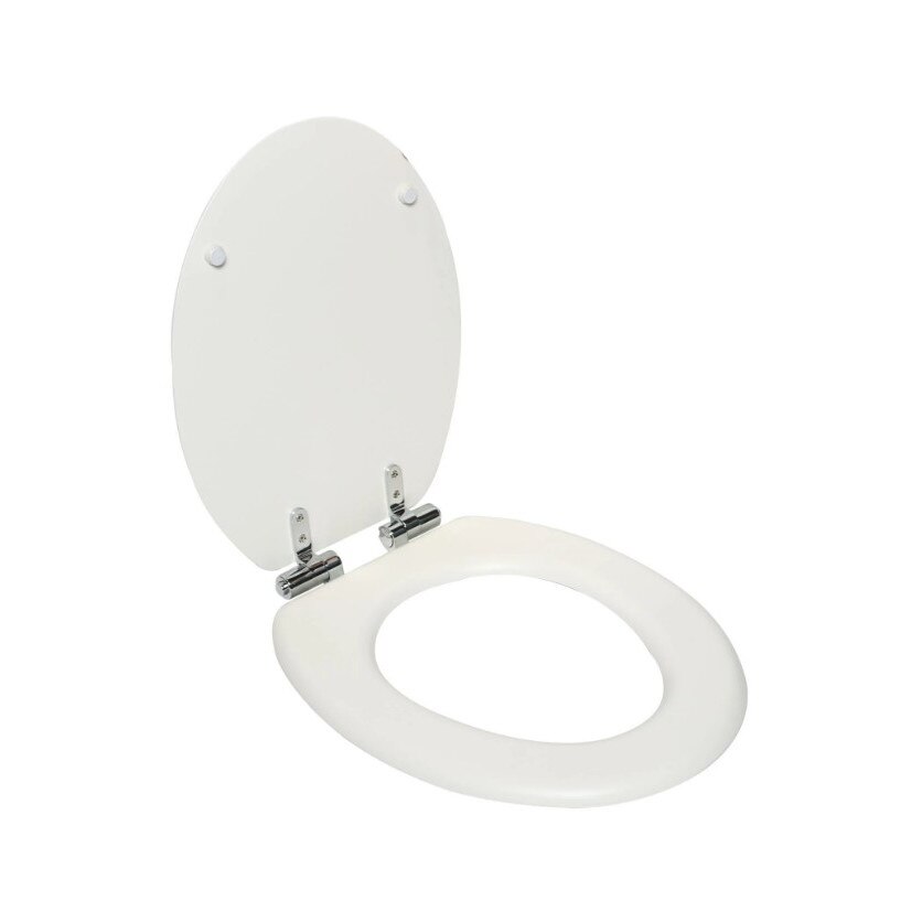 Capac WC Essential, inchidere lenta, balamale inox, din MDF, alb lucios ...
